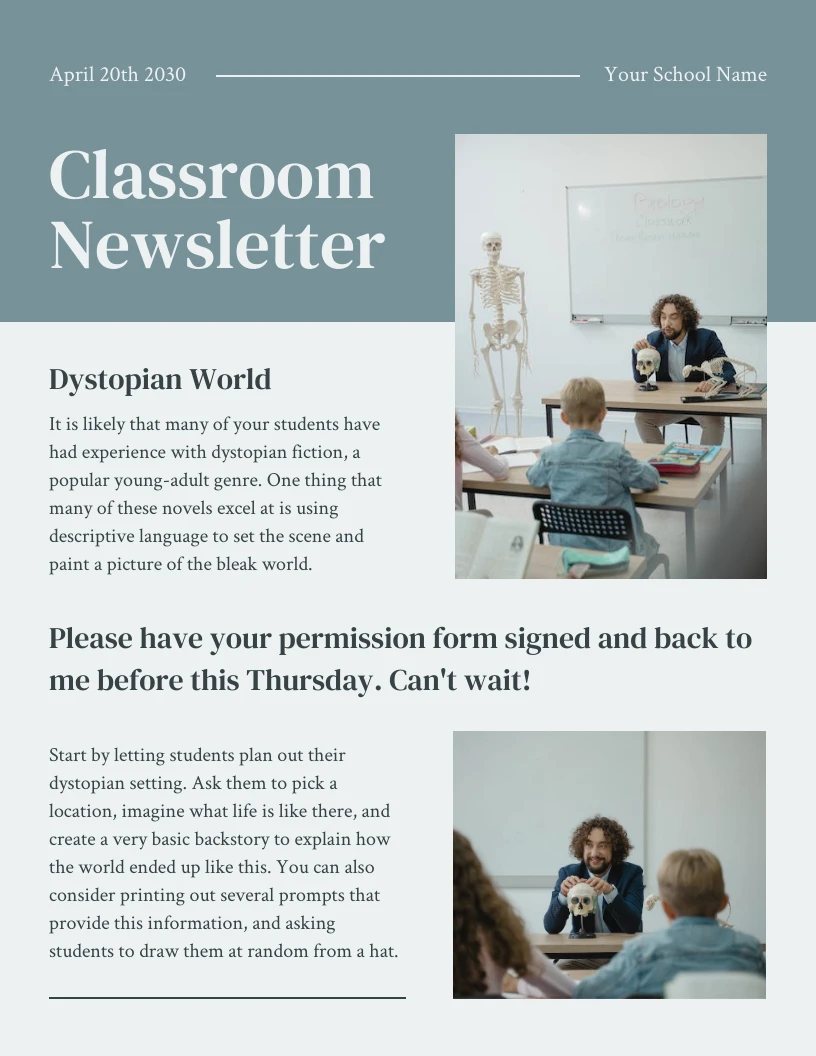 Sage Green Modern School Class Newsletter Template - Venngage