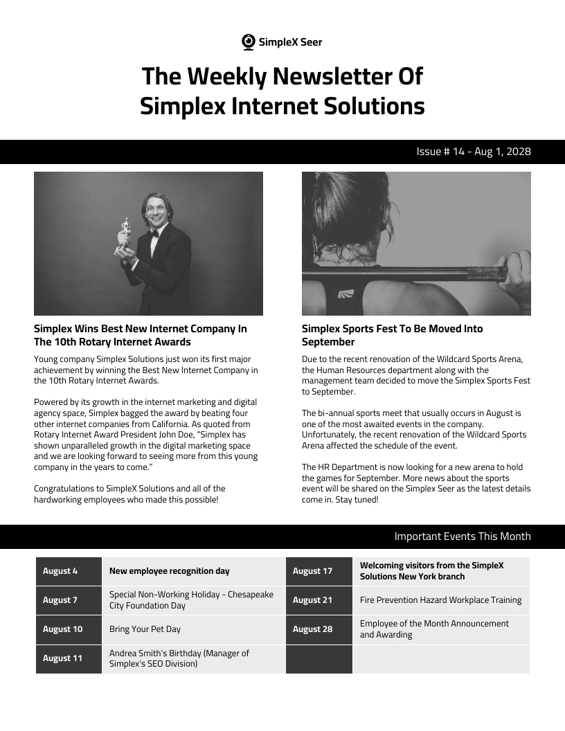 Modelo de boletim informativo semanal - Venngage