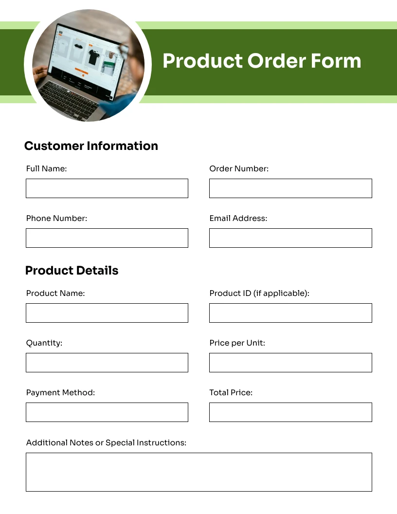 Order Ecommerce Form Template - Venngage