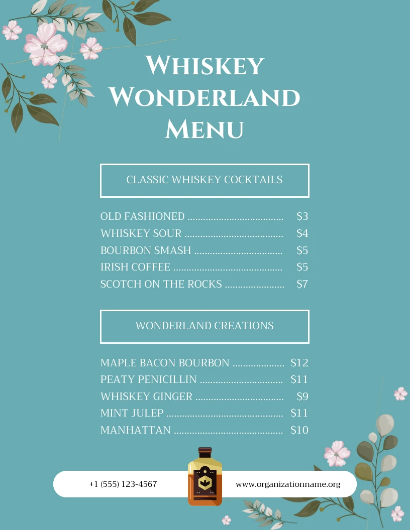 Light Teal Minimalist Floral Drink Menu - Venngage
