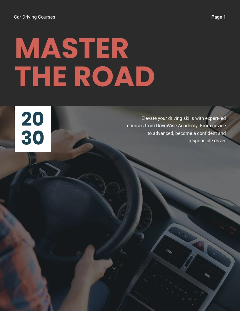 Car Driving Courses Catalog Template - Venngage