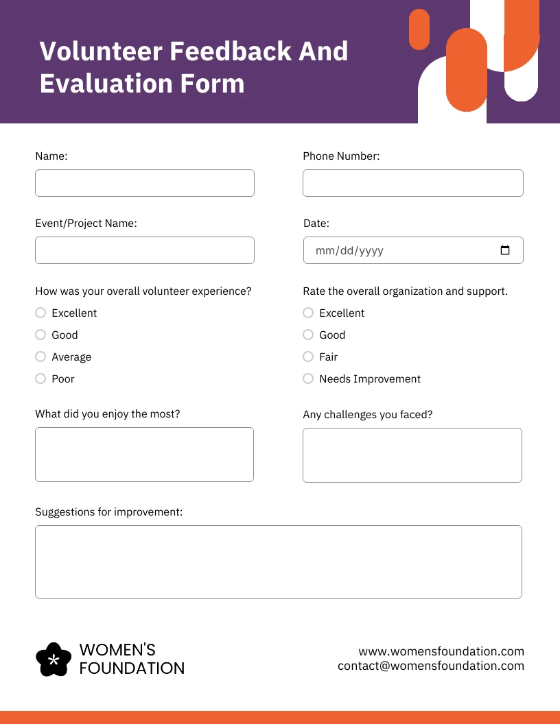 Purple and Orange Simple Volunteer and Community Service Forms - Venngage