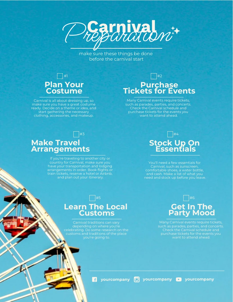 Blue Sky Carnival Preparation Checklist Template - Venngage