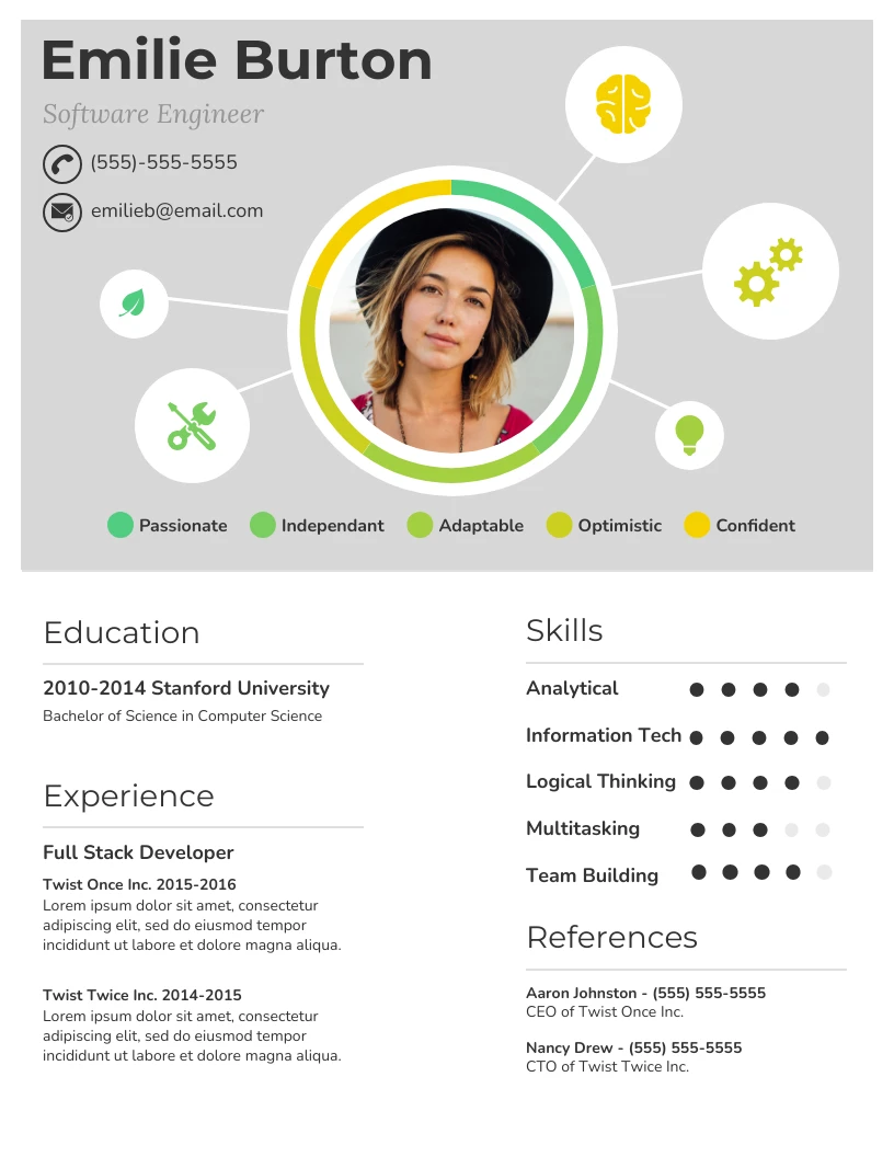 Character Resume Template - Venngage