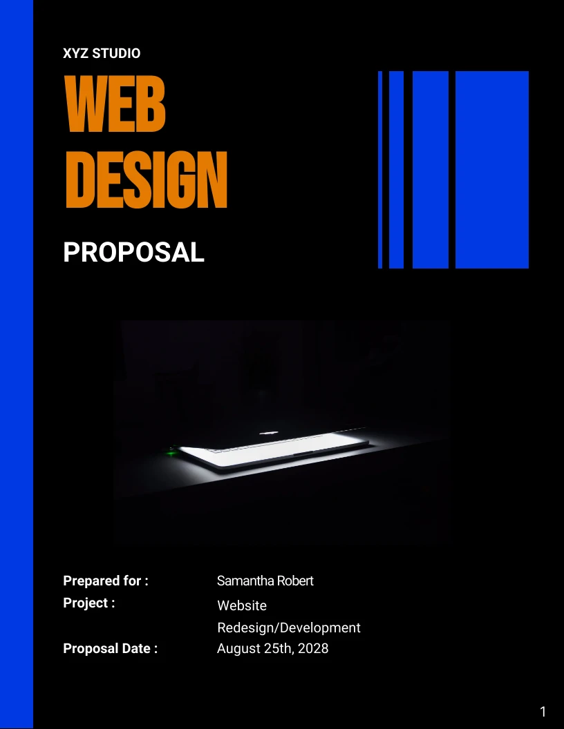 Dark Orange & Blue Color Web Design Proposal Template - Venngage