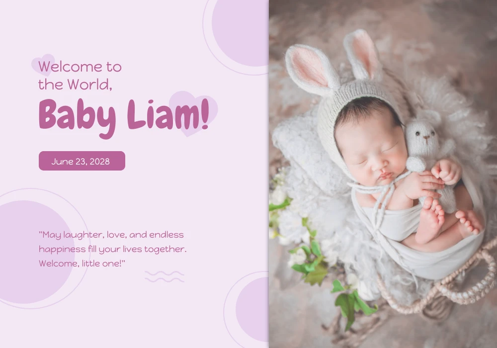Simple Violet Welcome Baby Card - Venngage