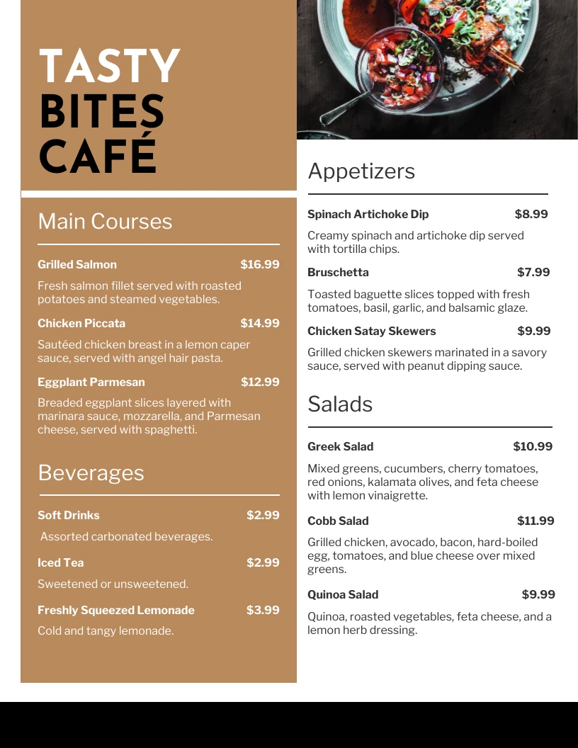 Light Brown And White Modern Lunch Menu - Venngage