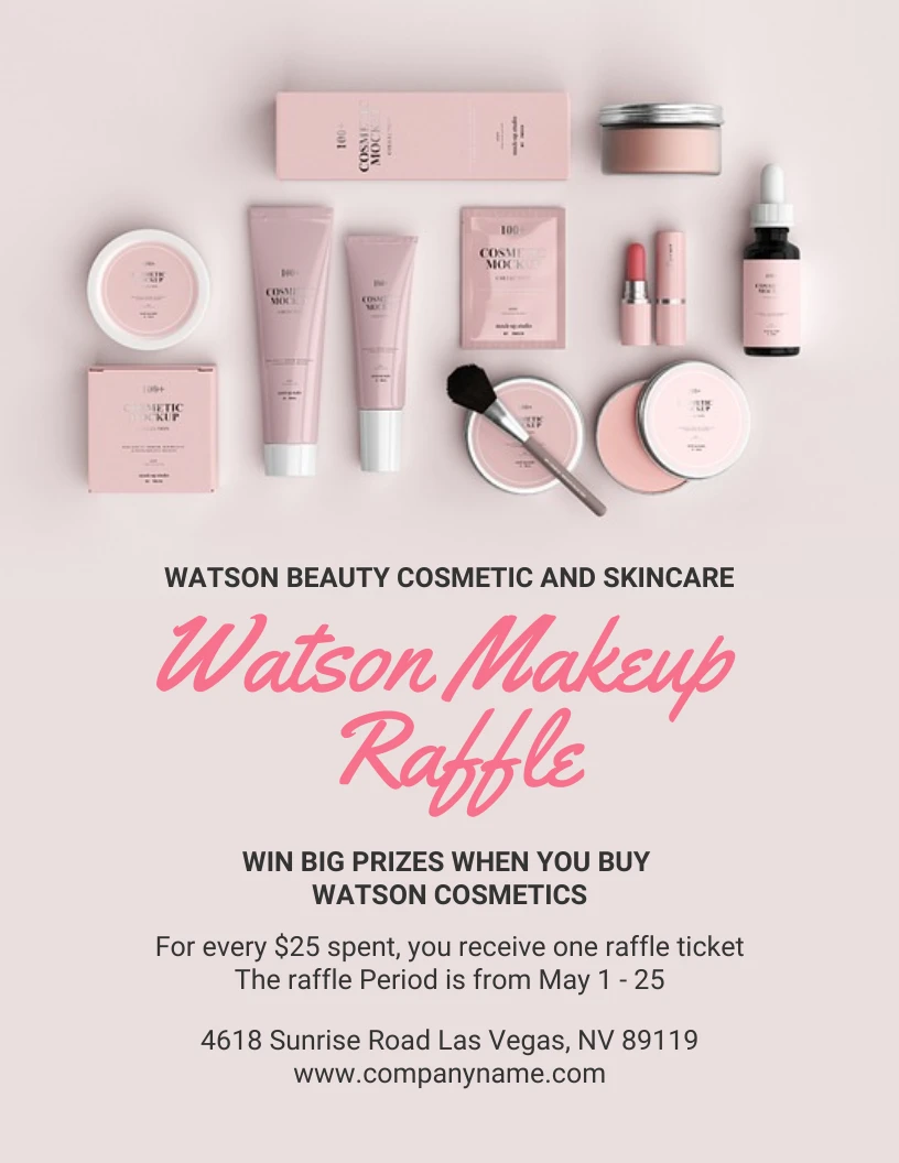 Pink Pastel Makeup Raffle Flyer Template - Venngage