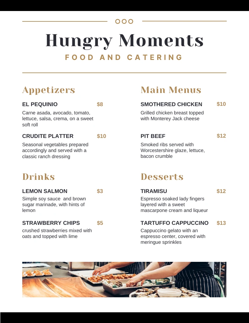 White Minimalist Food Catering Menu - Venngage