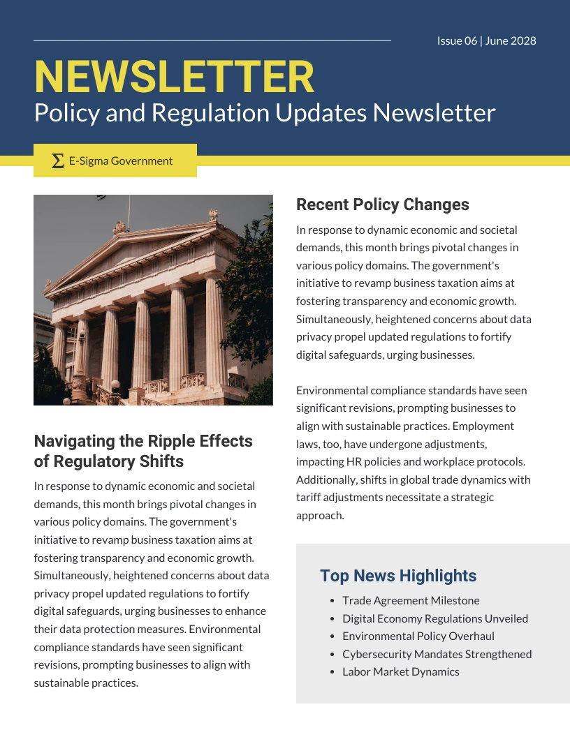 Policy Regulation Updates Newsletter Template - Venngage