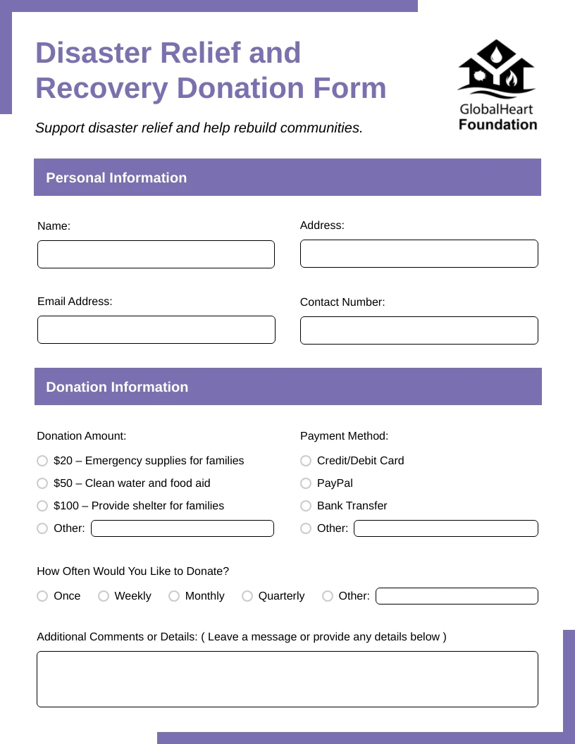 Simple Purple Donation Form - Venngage
