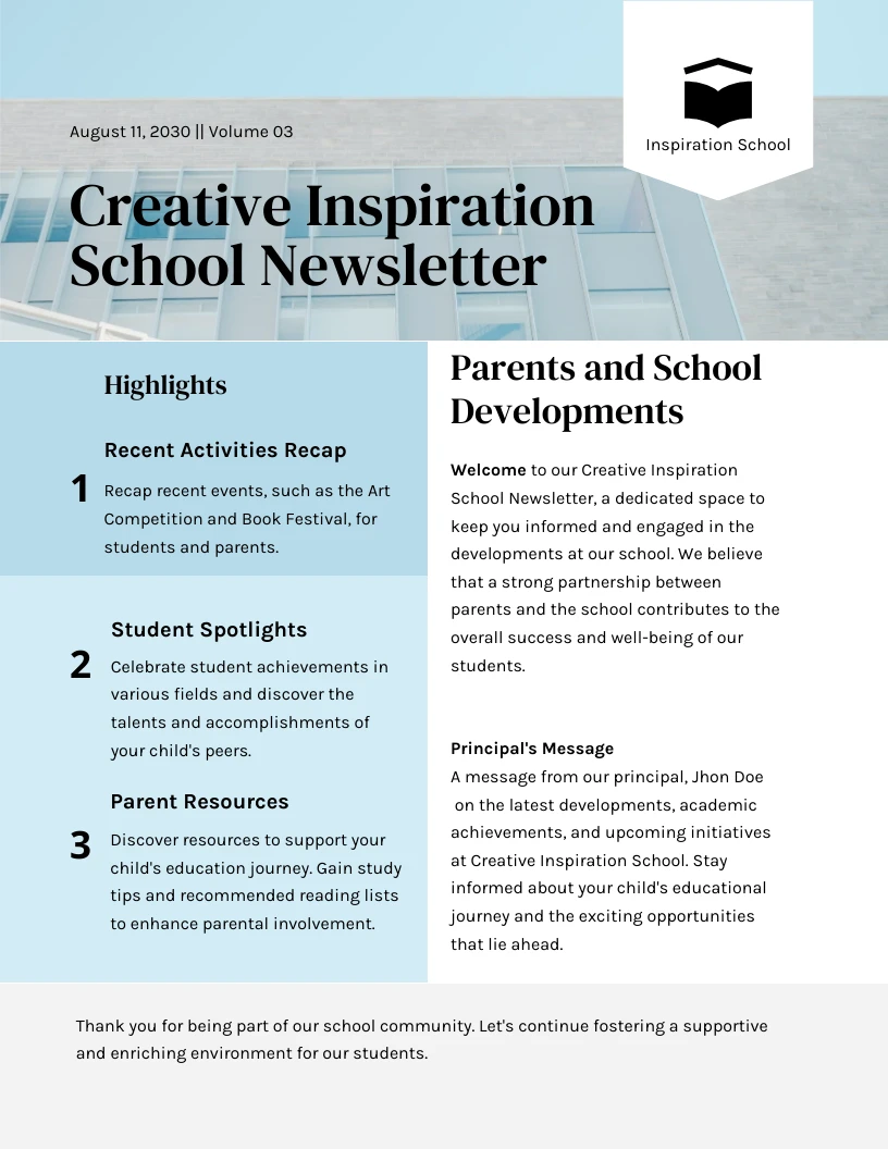 Creative Parent School Engagement Newsletter Template - Venngage