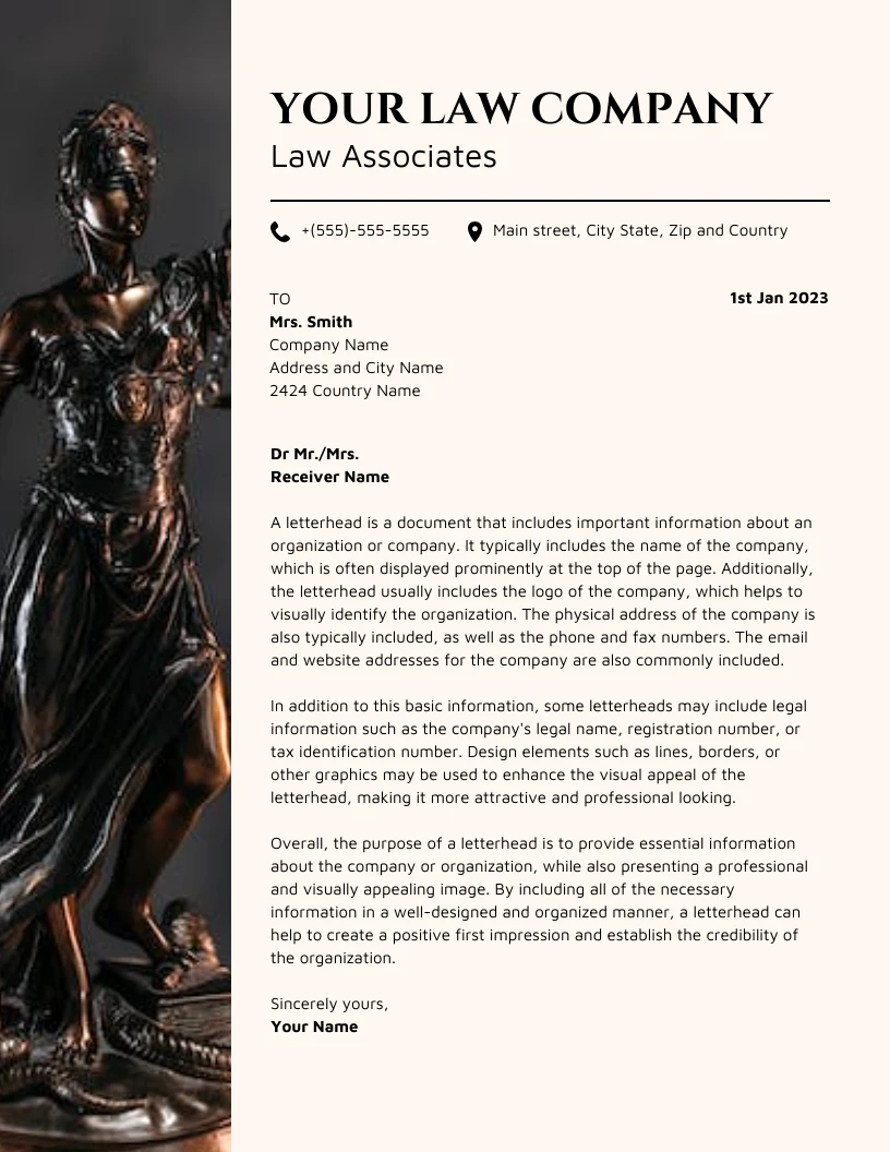 Cream And Black Minimalist Law Firm Letterhead Template - Venngage