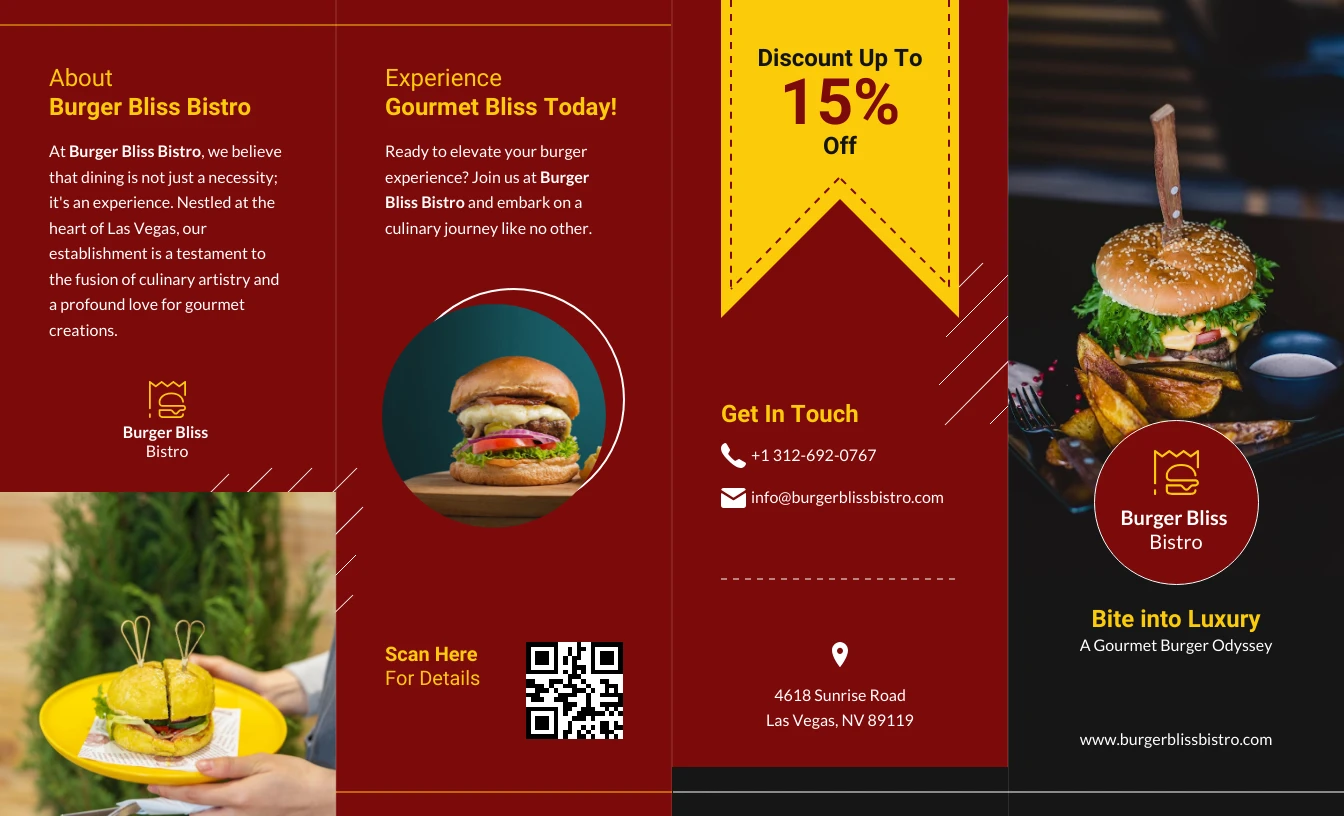 Double Parallel Fold Gourmet Burger Menu Brochure Template - Venngage