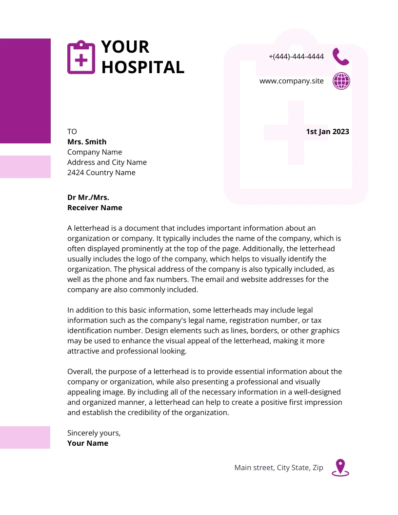 White And Purple Modern Hospital Letterhead Template - Venngage