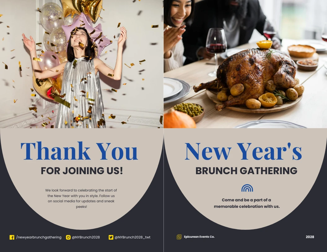 New Year's Brunch Gathering Half-Fold Brochure Template - Venngage