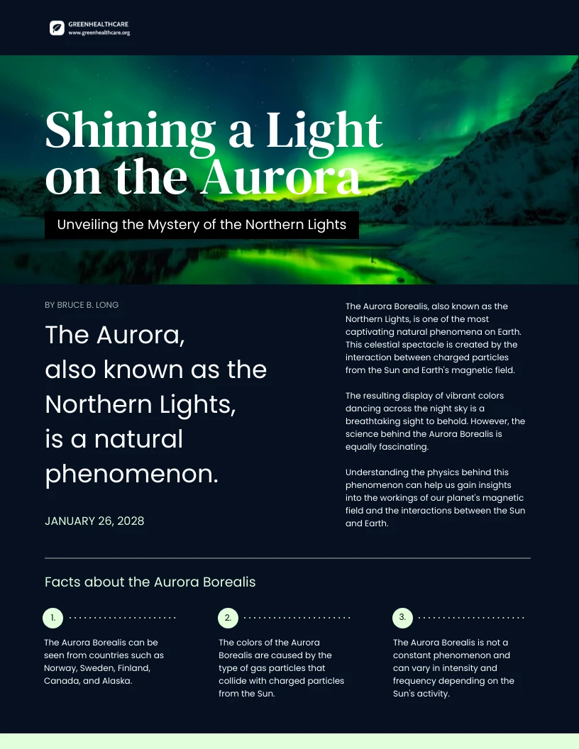 Dark and Light Green Facts about Aurora Poster - Venngage