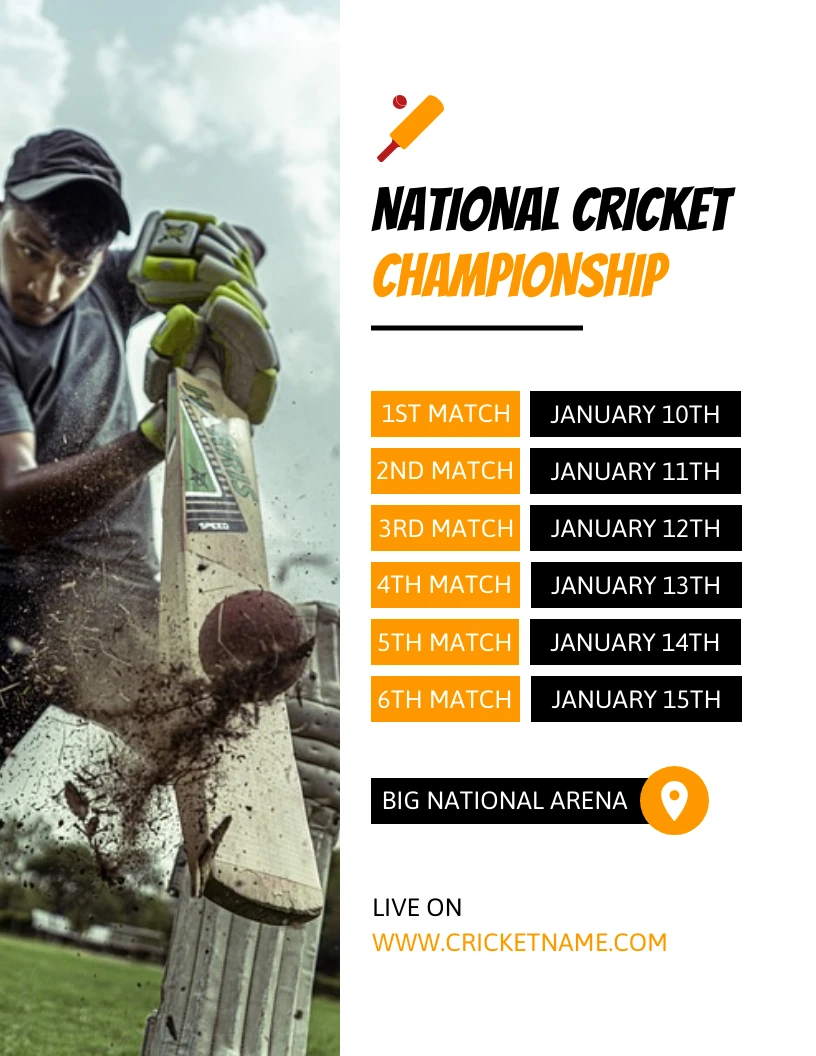 White Simple National Cricket Schedule Template - Venngage