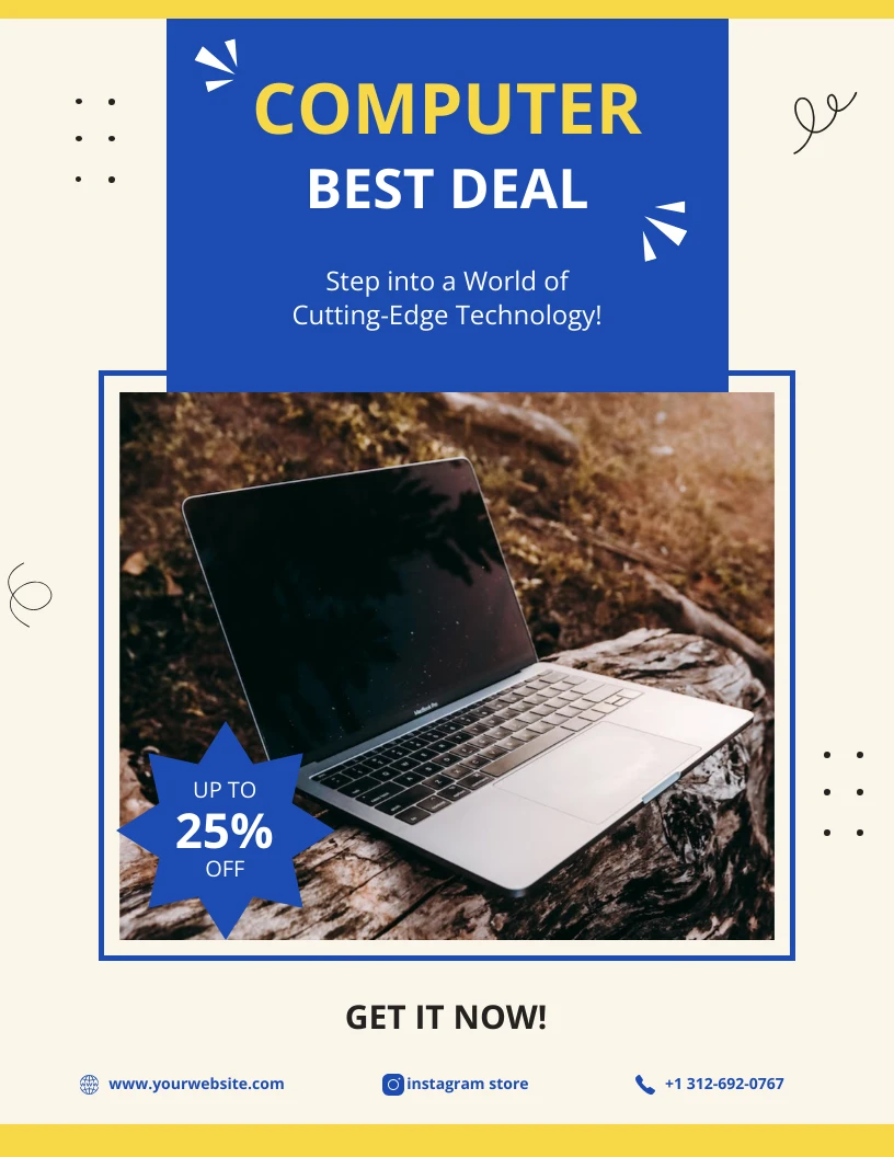 Blau Gelber Flyer Computer Werbung - Venngage