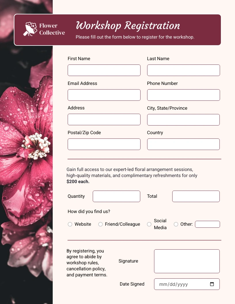 Creative Workshop Registration Form Template - Venngage