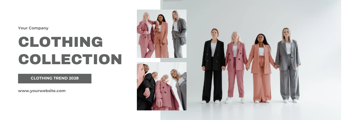 White And Grey Simple Clothing Collection Banner - Venngage