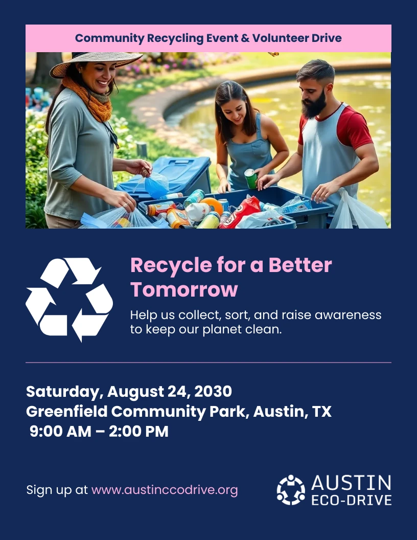 Pink and Blue Recycle Event Volunteer Poster - Venngage