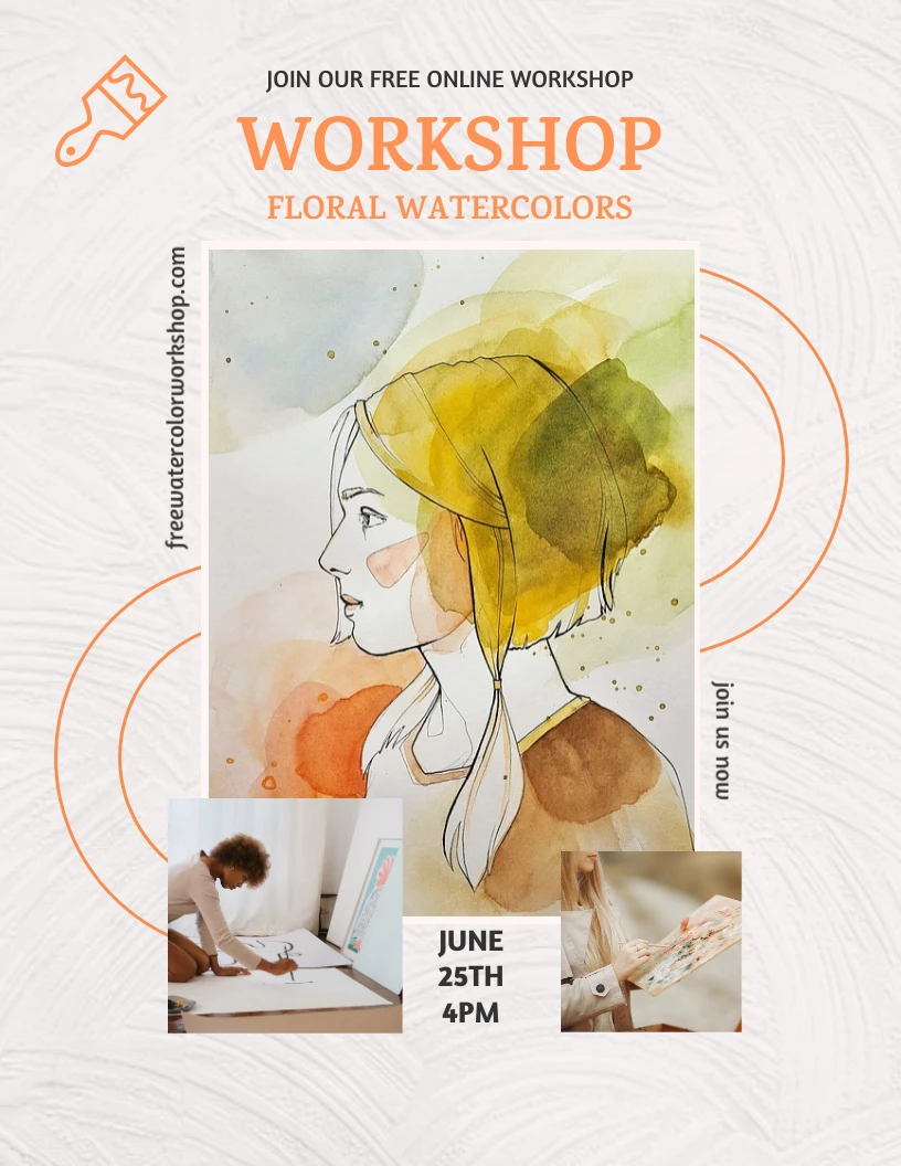 Floral Watercolors Painting Workshop Flyer Template - Venngage