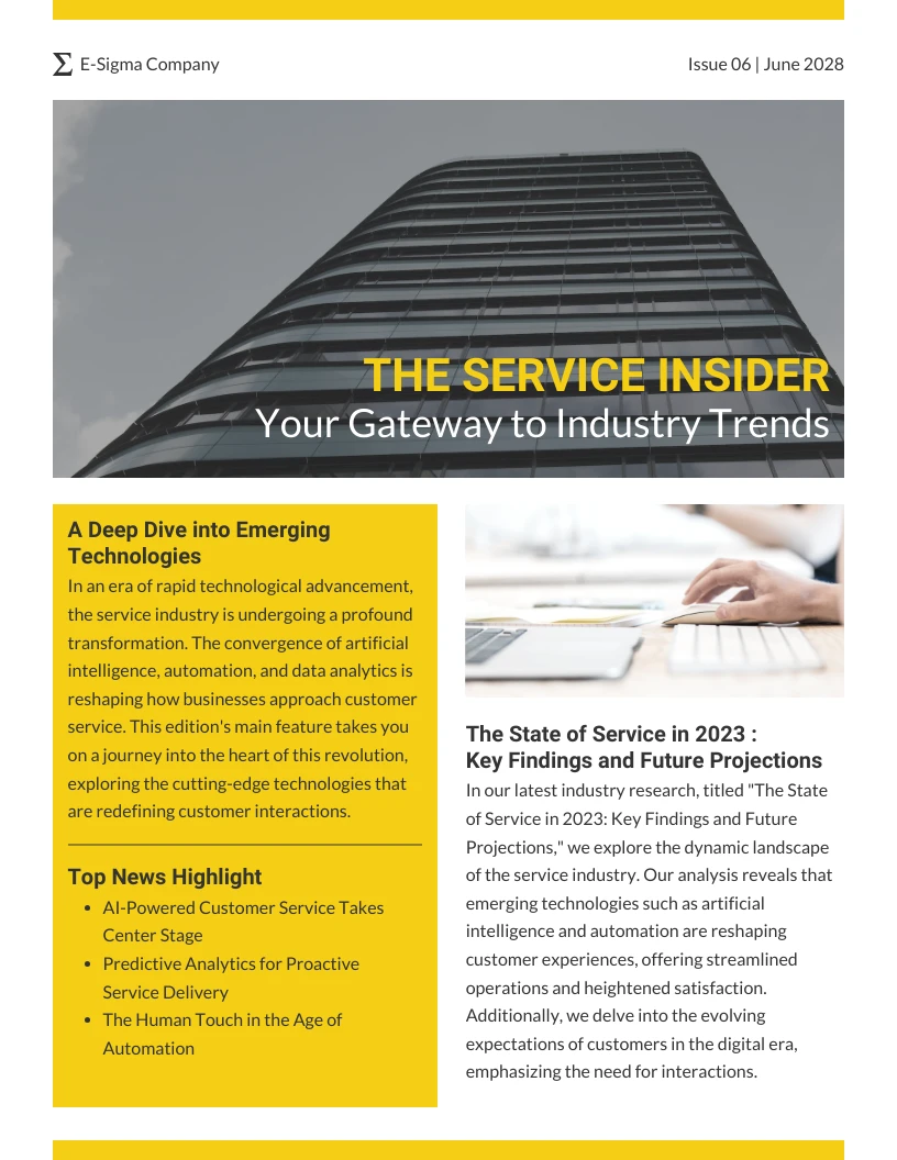 Service Industry News Newsletter Template - Venngage
