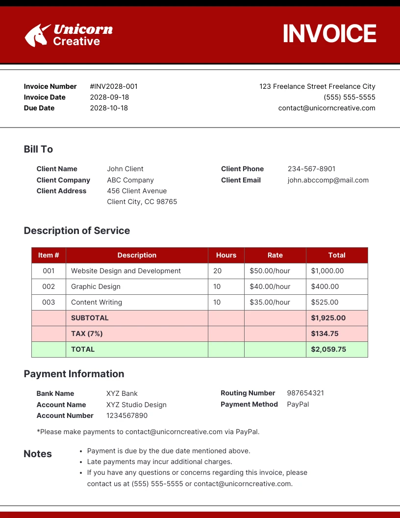 Modern Maroon Creative Agency Invoice Template - Venngage