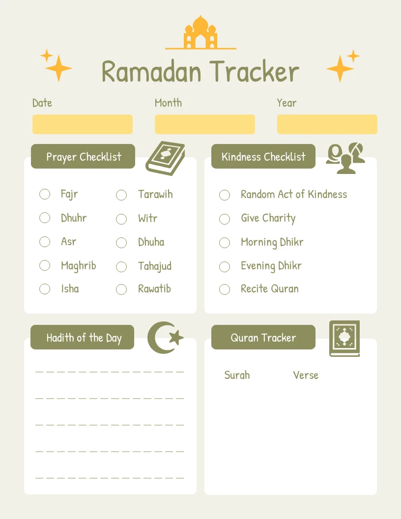 Light Green Modern Ramadan Tracker Schedule Template - Venngage