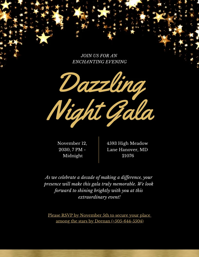 Black Gold Stars Gala Invitation - Venngage