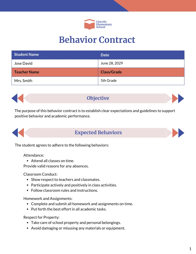Behavior Contract Template - Venngage