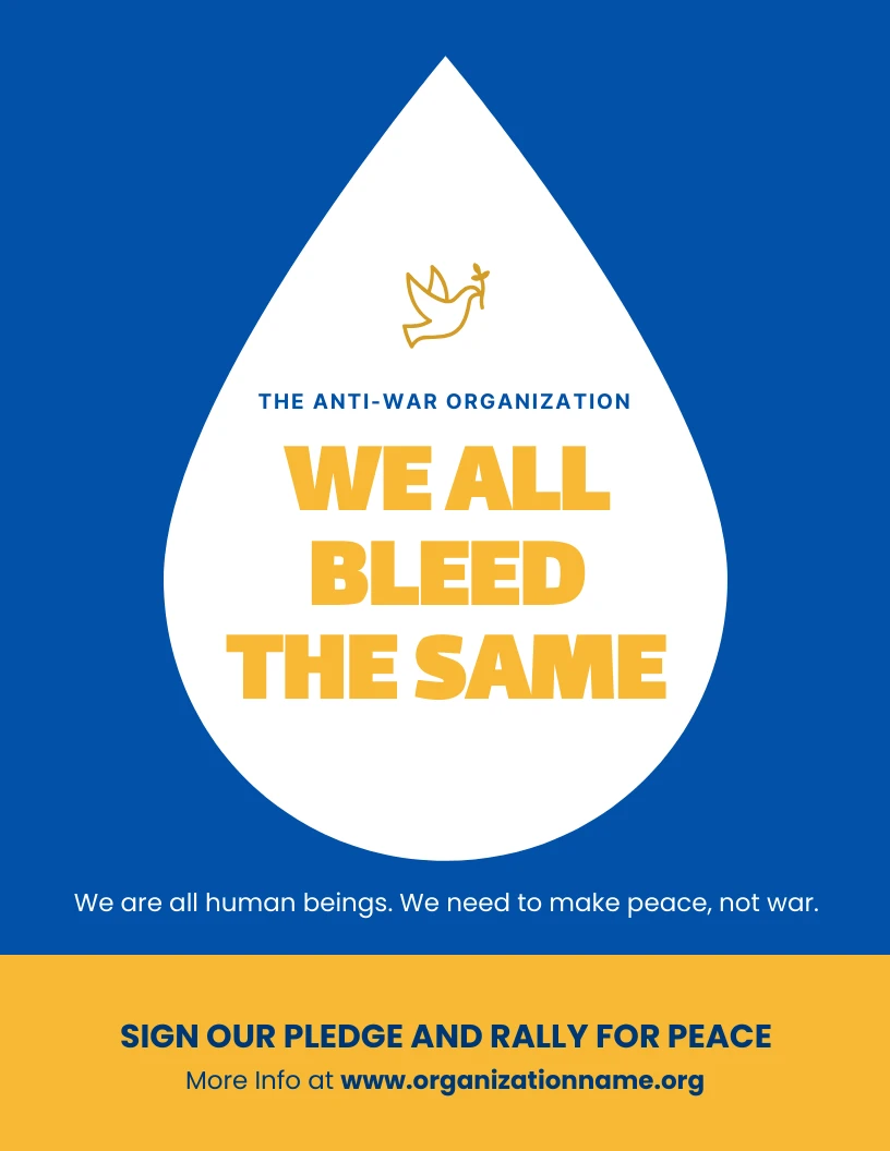Blue And Orange Minimalist Anti War Poster - Venngage