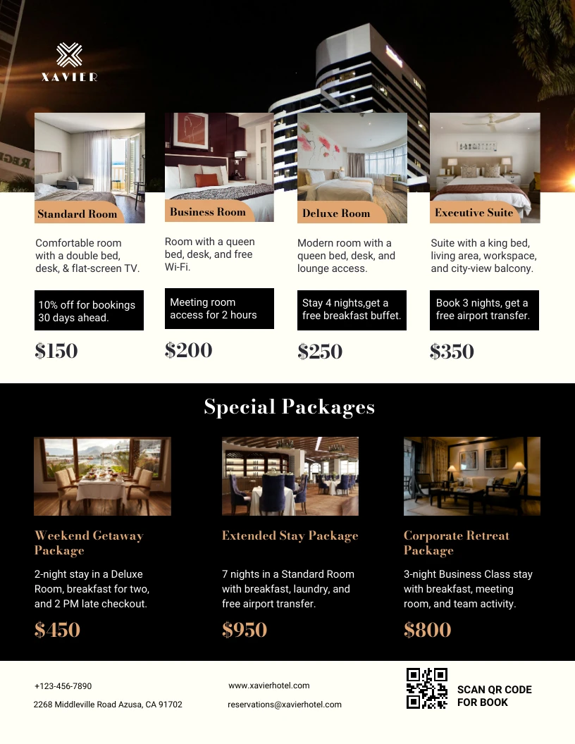 Hotel Price List Template - Venngage