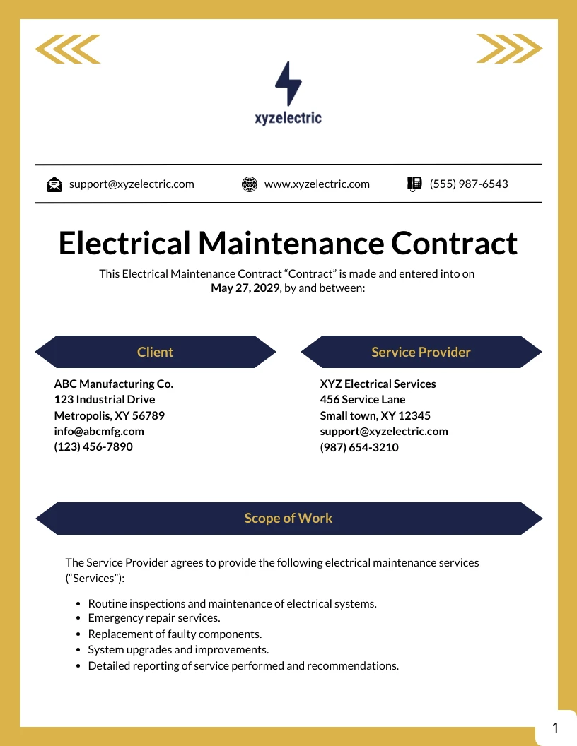 Electrical Maintenance Contract Template - Venngage