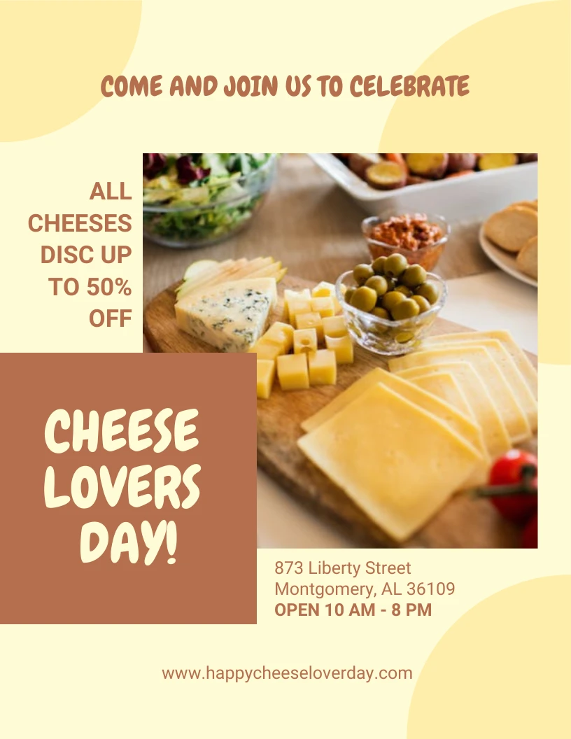 Cheese Lover's Day Flyer Template - Venngage
