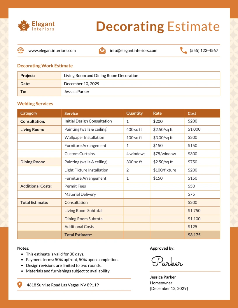 Decorating Estimate Template - Venngage