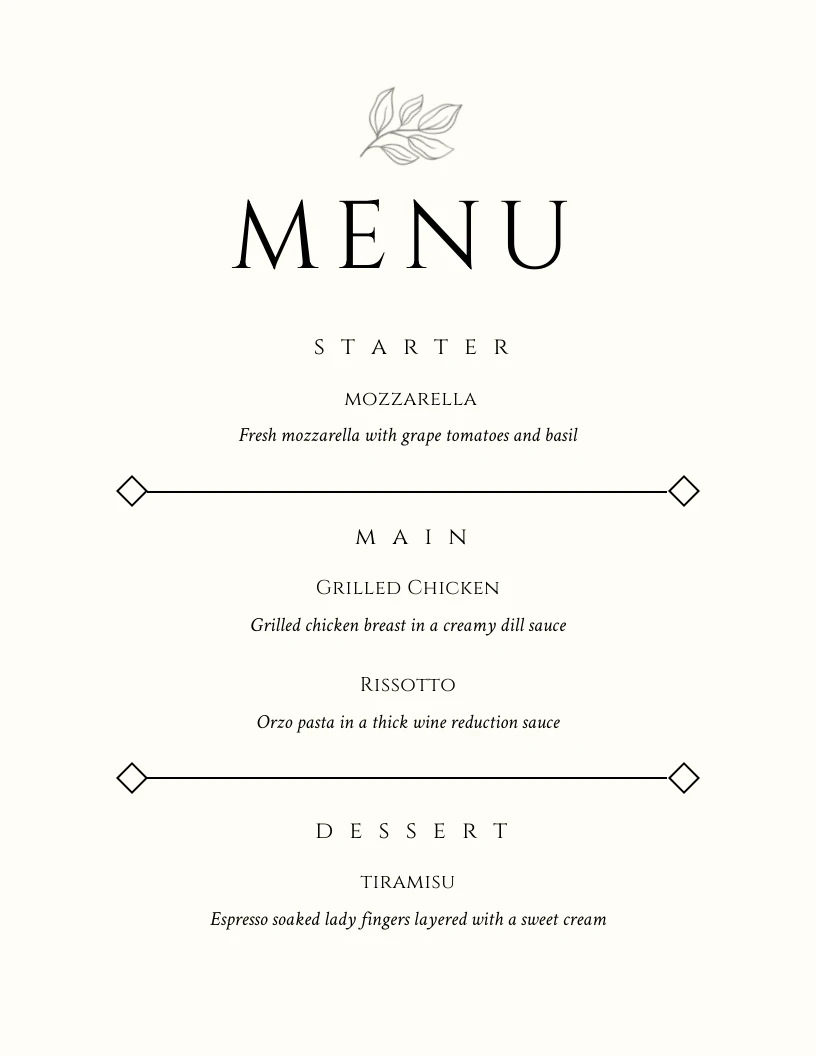Beige Simple Elegant Menu - Venngage