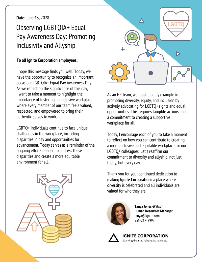LGBTQIA+ Equal Pay Awareness Day Email Newsletter Template - Venngage