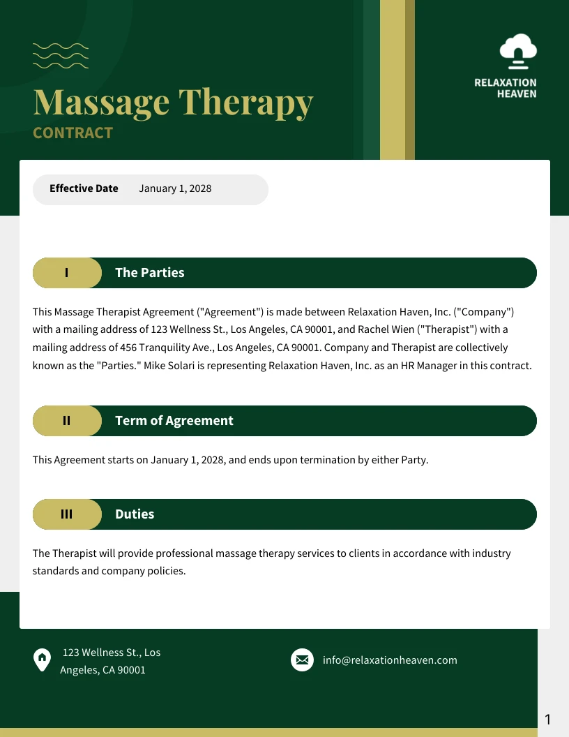 Massage Therapy Contract Template - Venngage