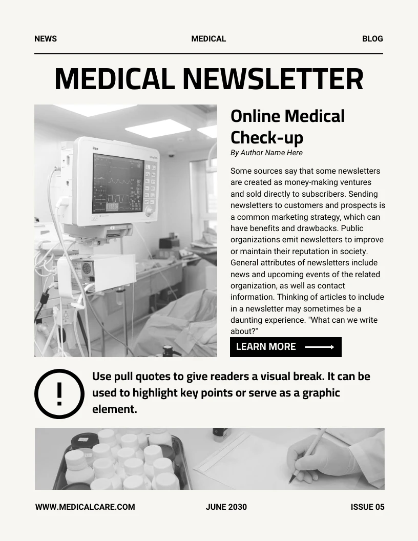 Light Grey Medical Email Newsletter Template - Venngage