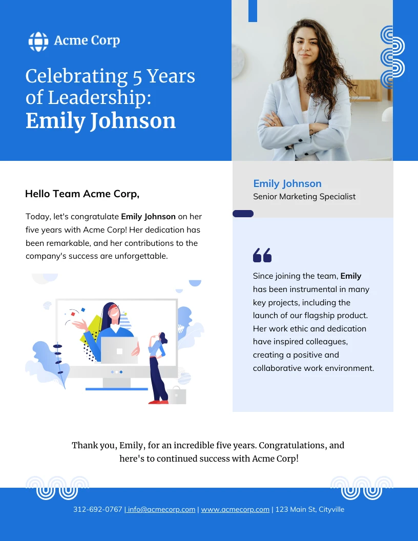 Leadership Work Anniversary Email Newsletter Template - Venngage