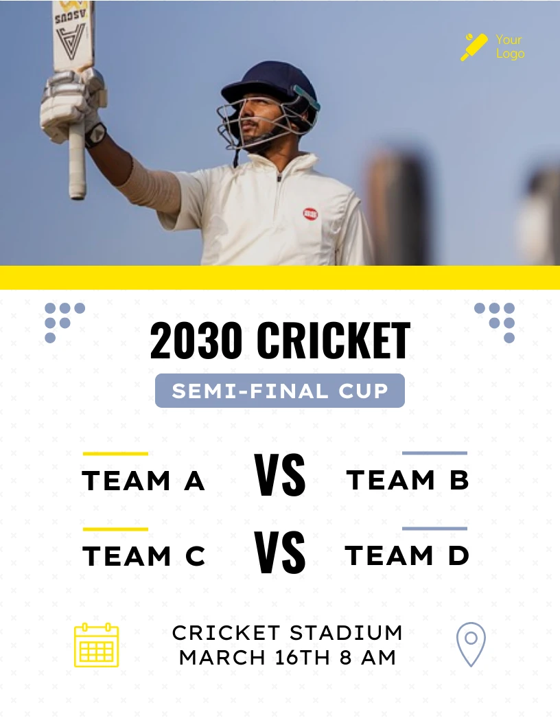 White Simple Cricket Schedule Template - Venngage