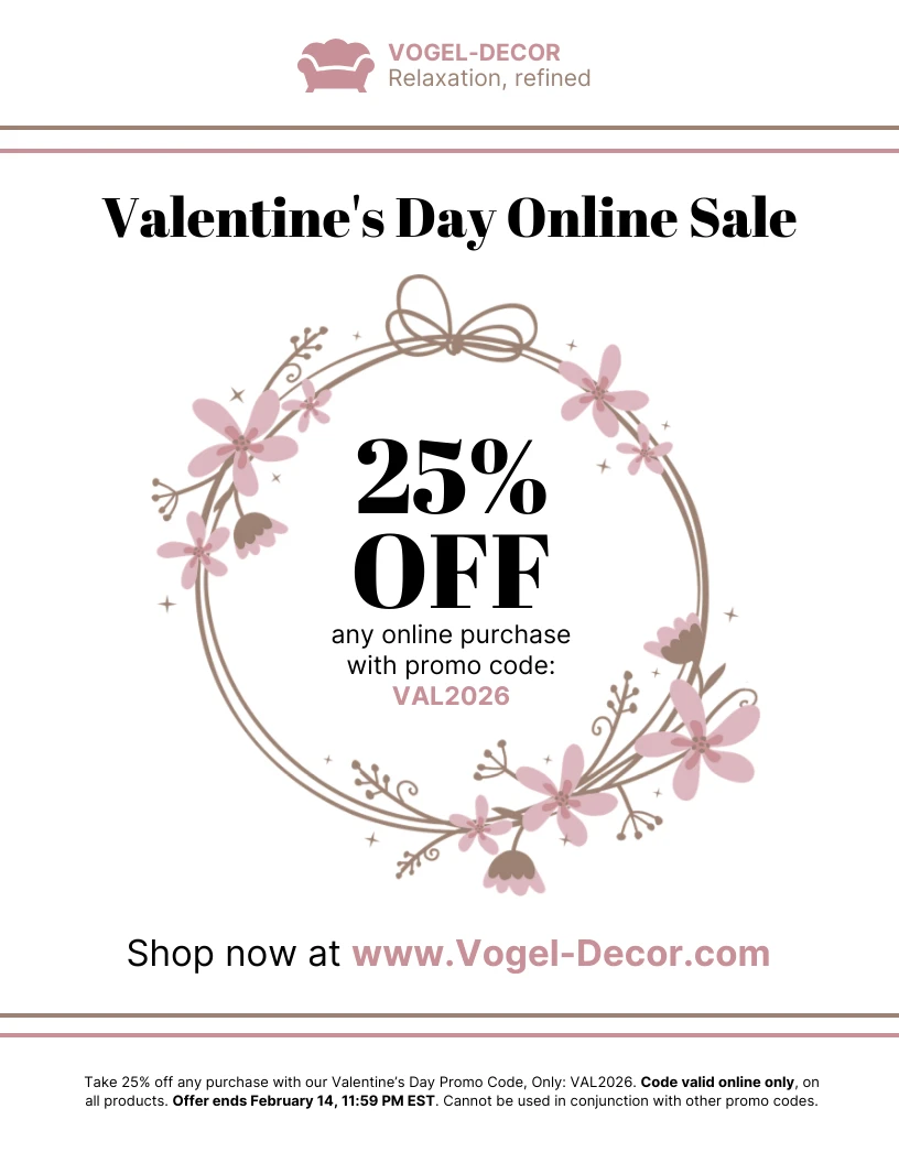 Valentine's Day Online Sale Flyer Template - Venngage
