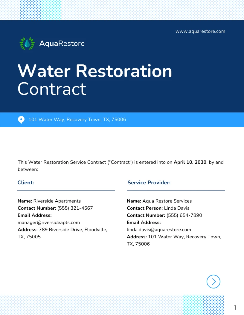 Water Restoration Contract Template - Venngage