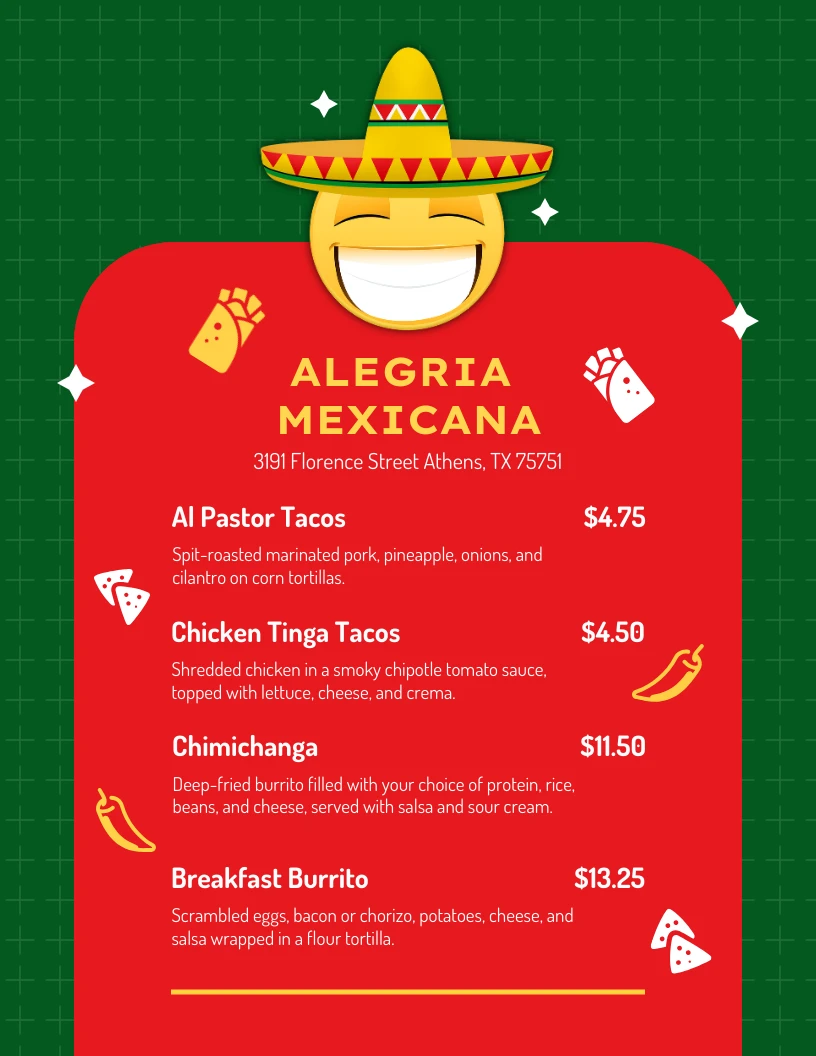 Green And Red Minimalist Mexican Menu - Venngage