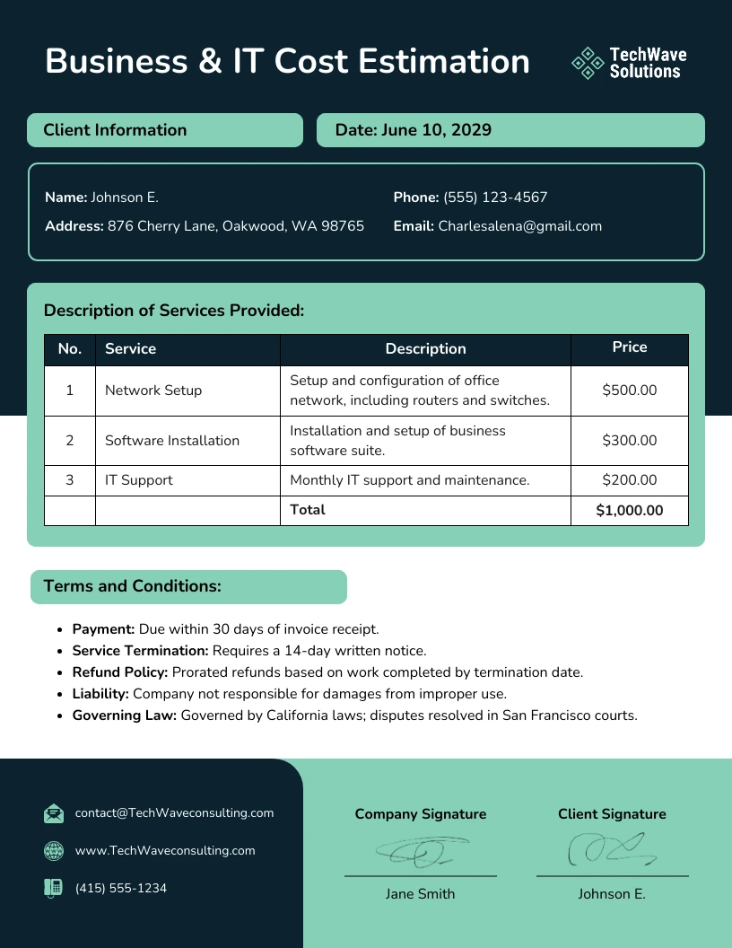 Business Estimate Template - Venngage