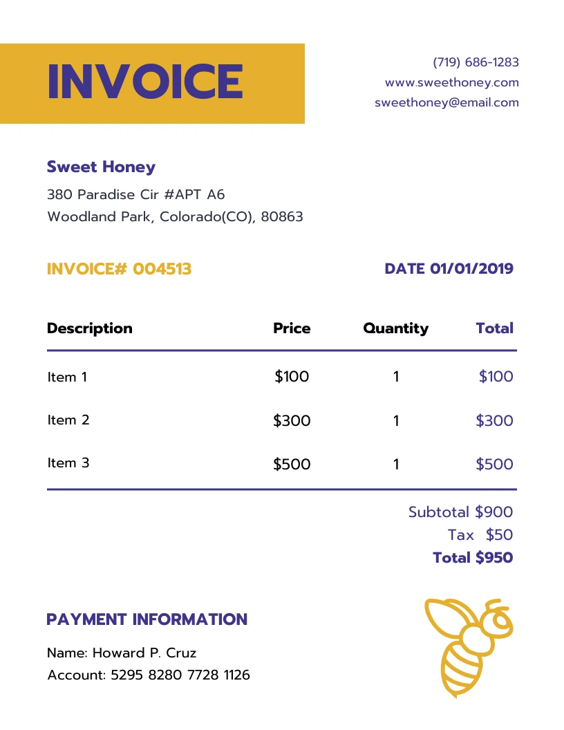 Honey Invoice Template - Venngage