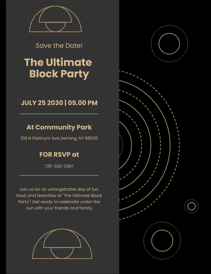Black Circle Line Minimalist Block Party Invitation - Venngage