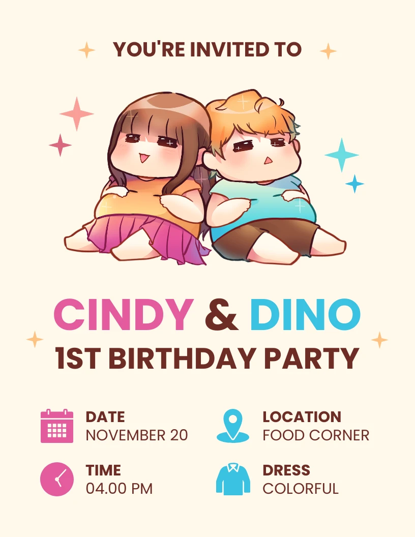 Beige Playful Illustration Cute Baby 1st Birthday Invitation - Venngage